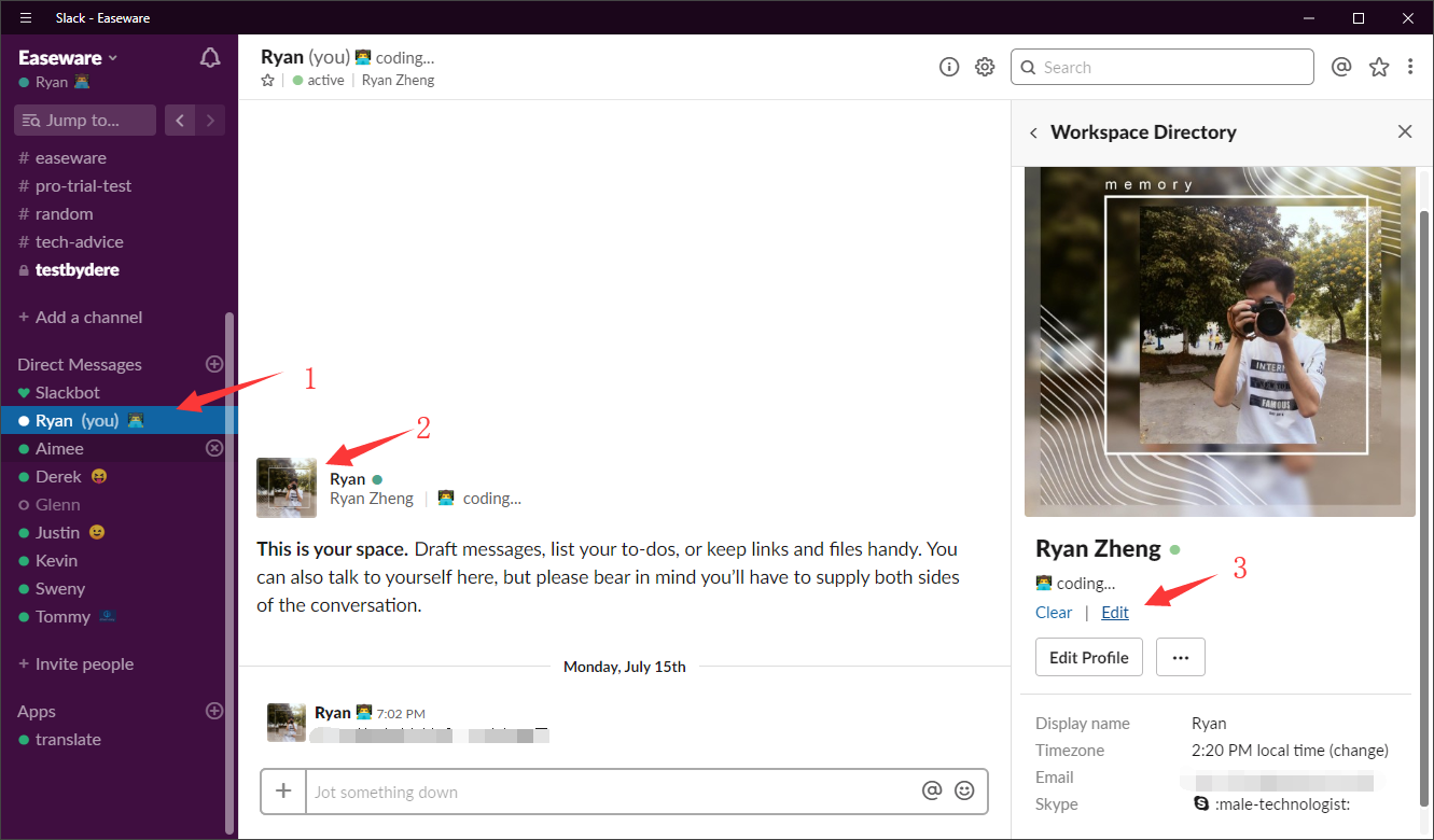 Slack 设置状态 - Ryan-ZOE